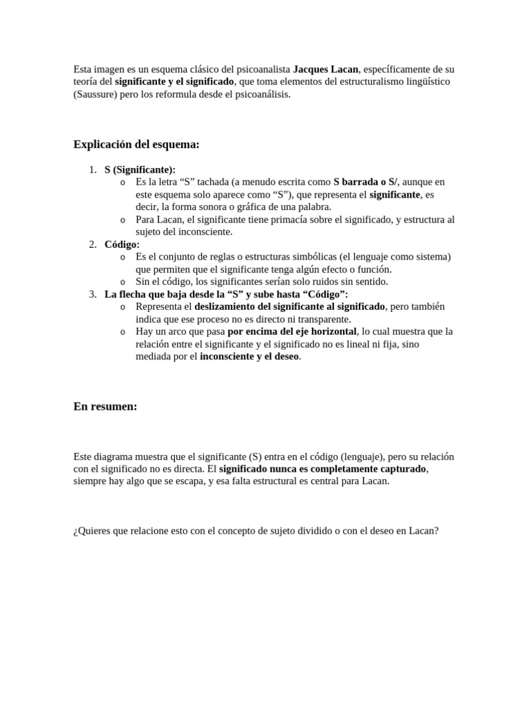 Esta Imagen Es Un Esquema Clásico Del Psicoanalista Jacques Lacan | PDF
