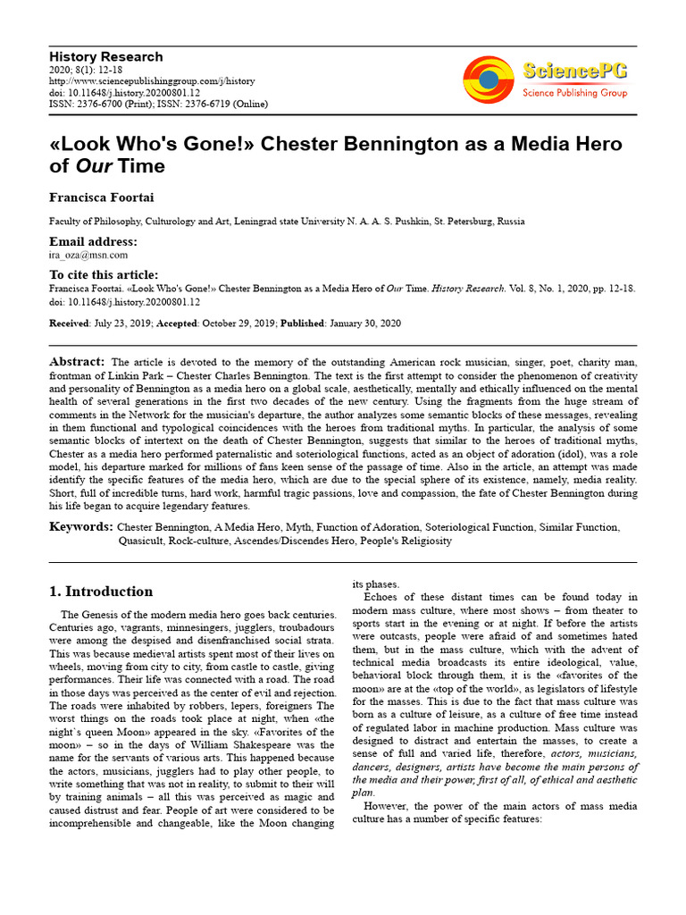 Look Who's Gone! Chester Bennington As A Media Hero | PDF | Love | Hero