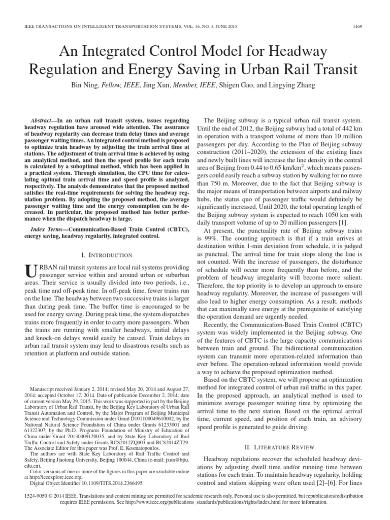 An Integrated Control Model For Headway Regulation and Energy Saving in ...