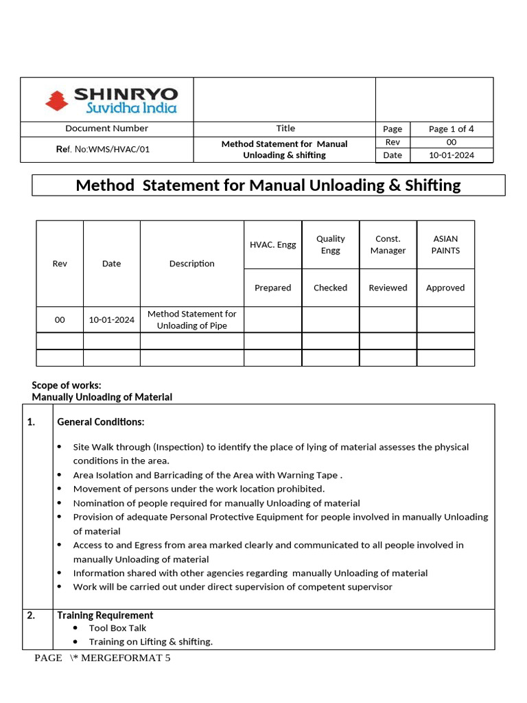 01-WMS For Manual Unloading | PDF | Personal Protective Equipment ...