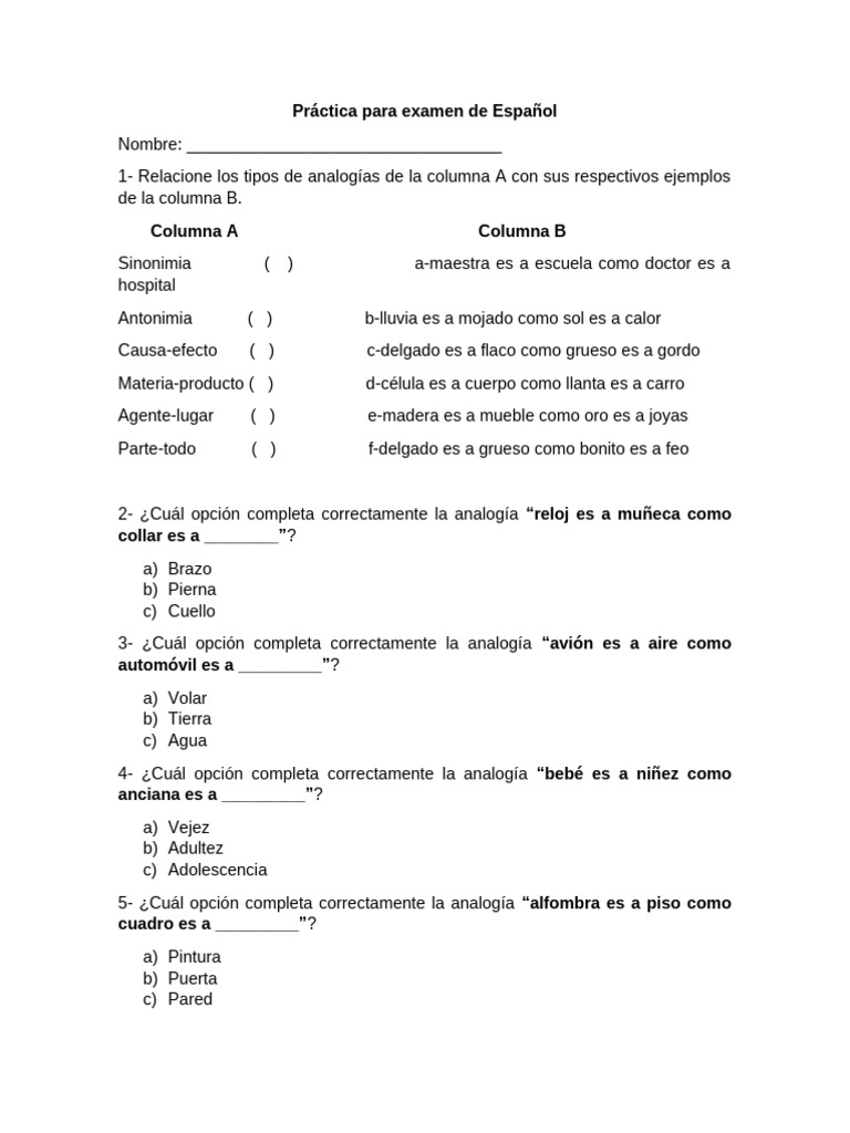 Práctica para Examen de Español | PDF | Narración | Observación