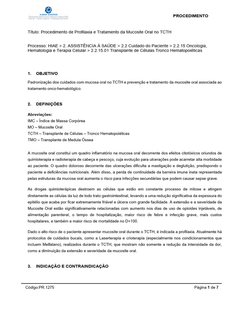 Profilaxia e Tratamento da Mucosite Oral | PDF | Odontologia | Dentista