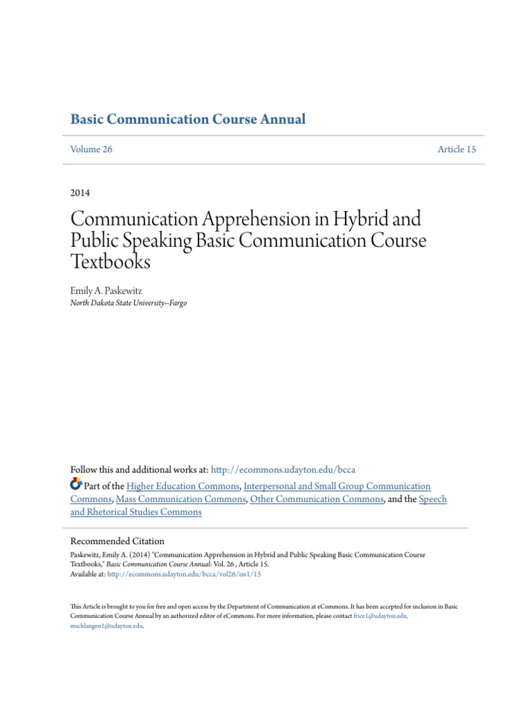 Communication Apprehension in Hybrid and Public Speaking Basic Co | PDF ...