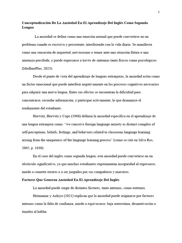 Segundo Borrador Del Proyecto | PDF | Ansiedad | Aprendizaje