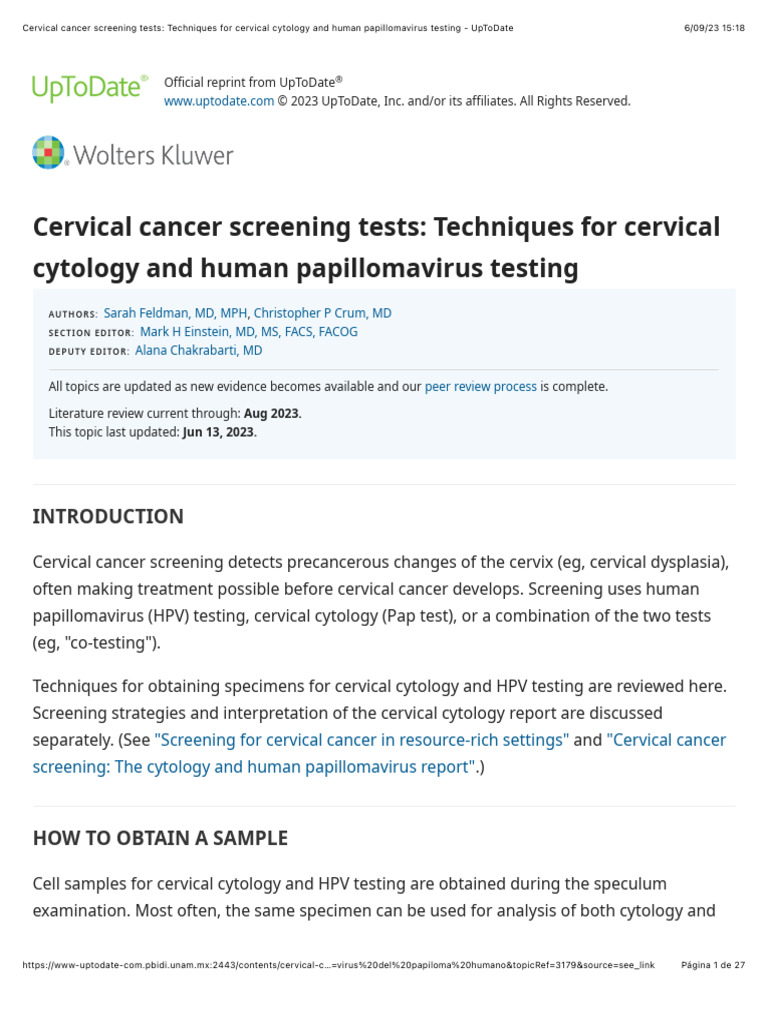 Cervical Cancer Screening Tests Techniques For Cervical Cytology and ...