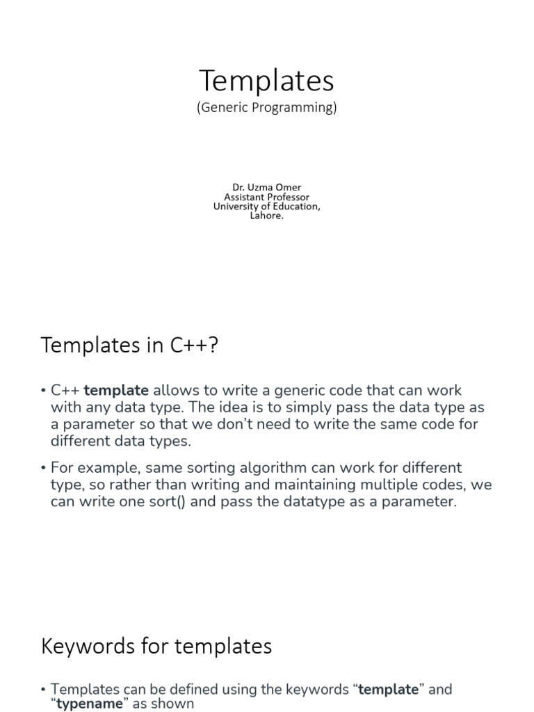 Lecture 15 Templates, STL,, Data Serialization and Deserialization ...