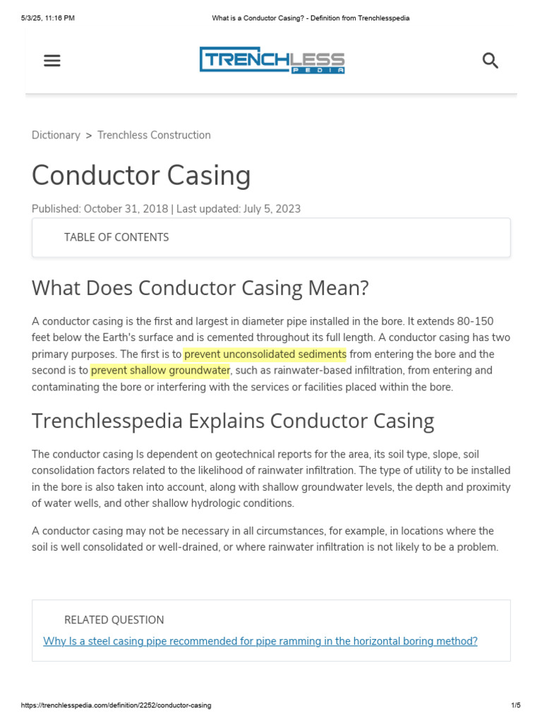 What Is A Conductor Casing | PDF | Hydrology | Hydraulic Engineering