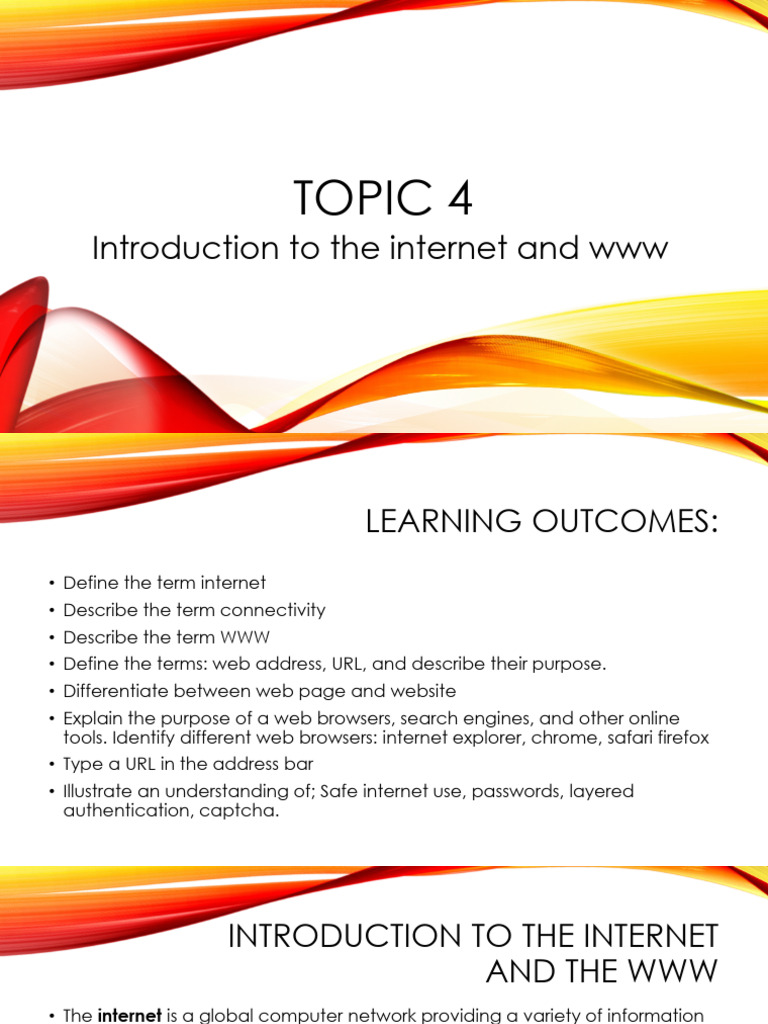 Topic 4 - Introduction To Internet & WWW | PDF | World Wide Web | Internet & Web