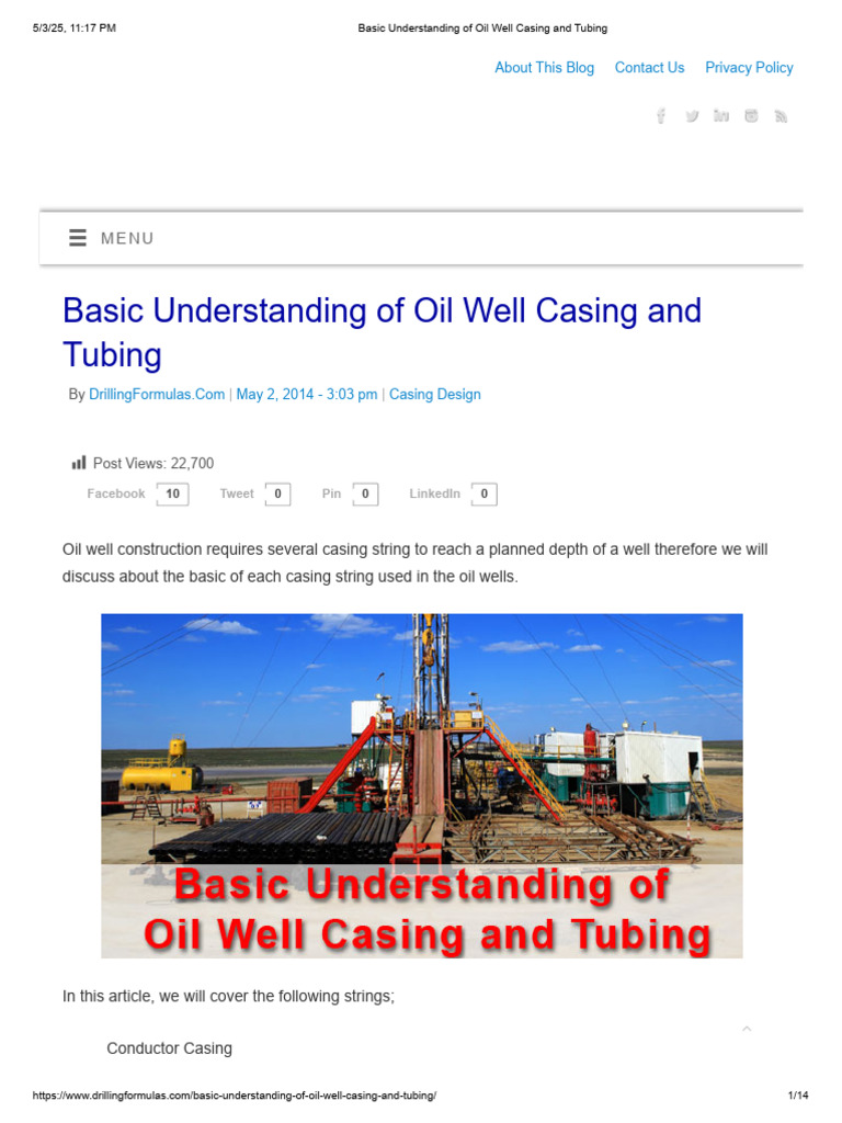 Basic Understanding of Oil Well Casing and Tubing | PDF | Casing ...