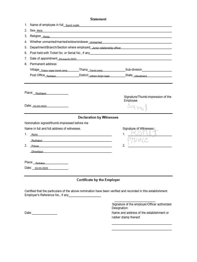 Gratuity Nomination Form-2 | PDF