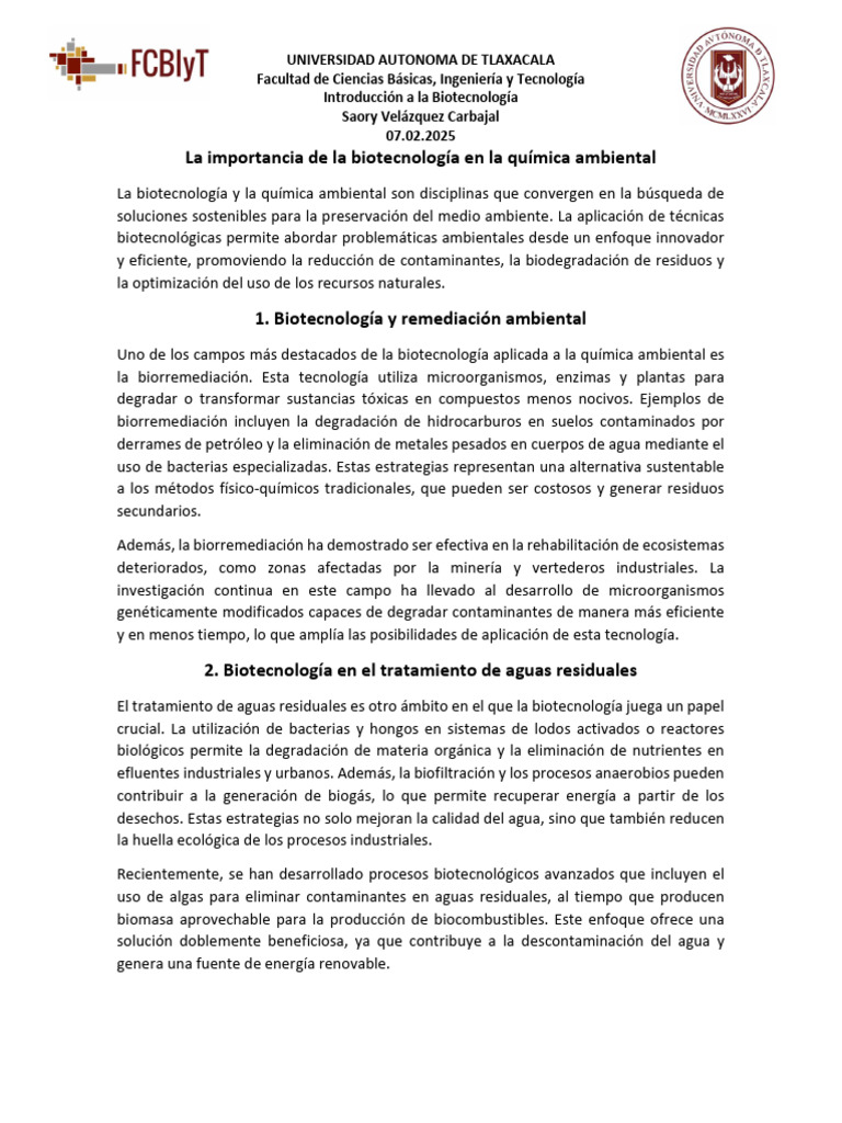 Importancia de La Biotec en Quimica Ambiental | PDF | Biotecnología | El plastico