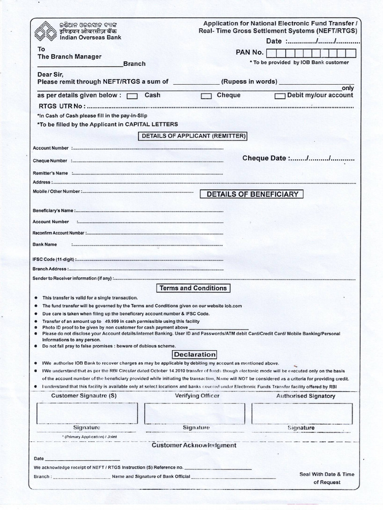 Iob Neft & Rtgs | PDF