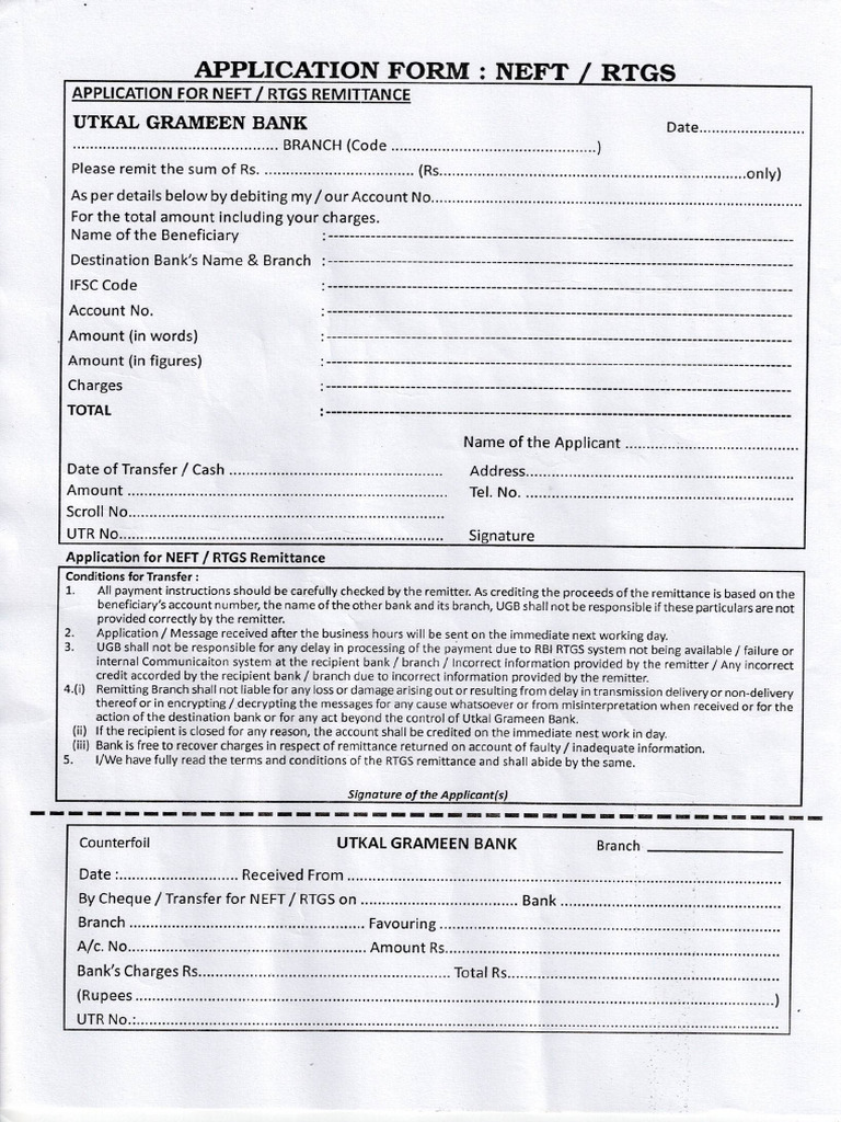 Neft or Rtgs Form Ugb | PDF