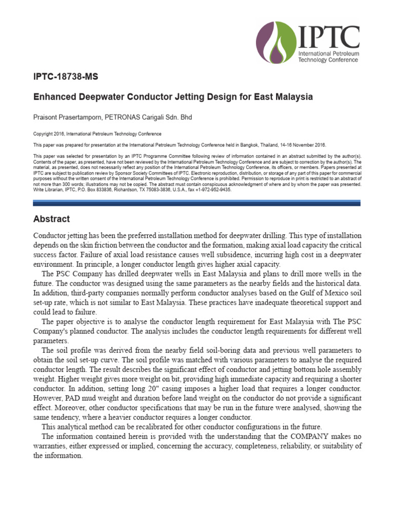 Prasertamporn - 2016 - Deepwater Conductor - Design | PDF | Casing ...