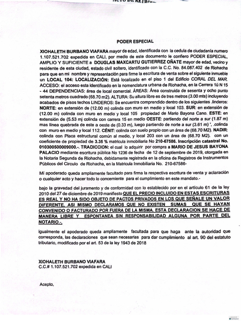 Modelo de Poder para Venta de Lote - 1 | PDF