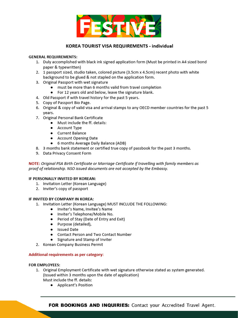 Korea Tourist Visa Requirements Guide | PDF | Travel Visa | Government ...