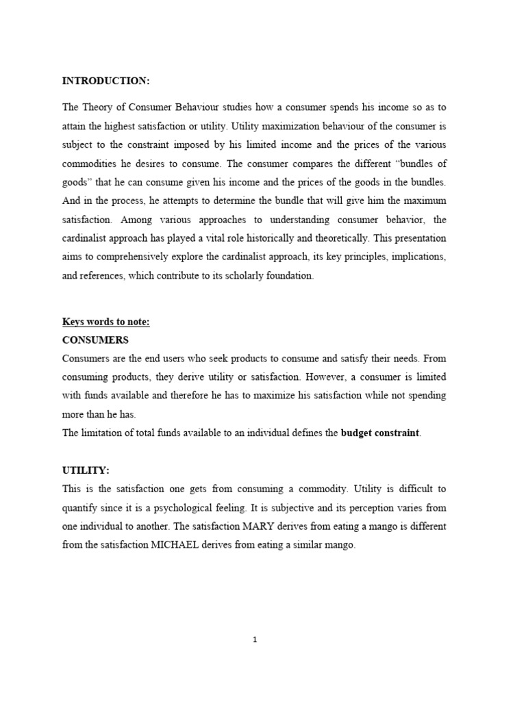 Consumer Behaviour Cardinalist Approach - 062220 | PDF | Utility ...