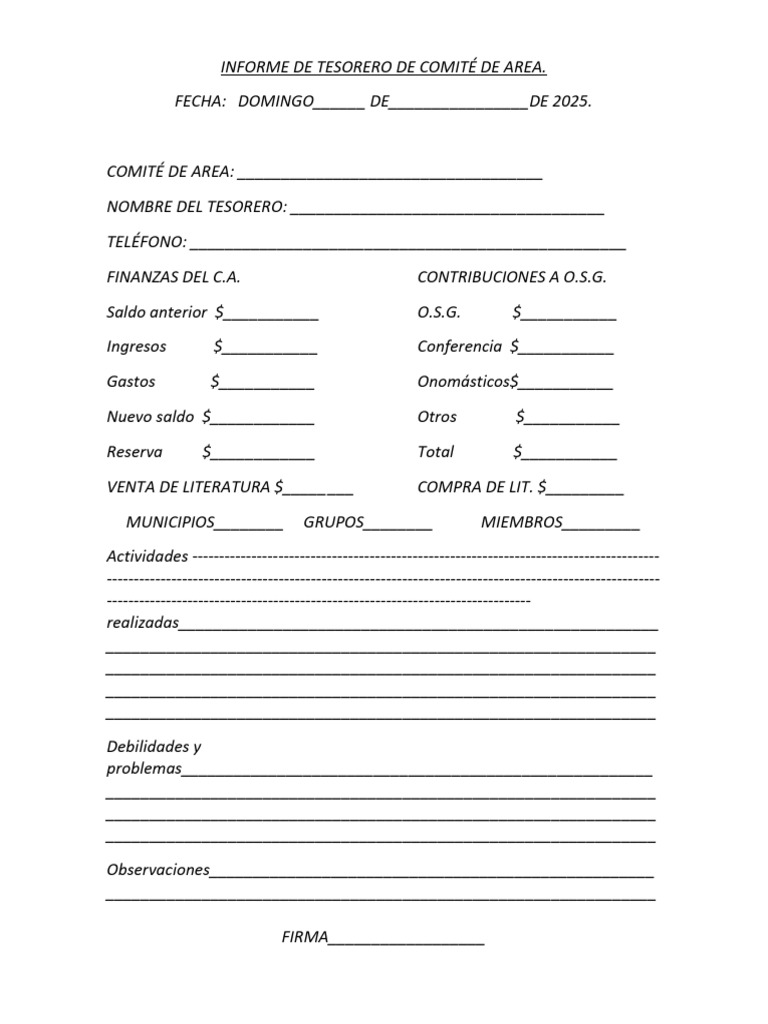 Informe Tesorero C.A. | PDF