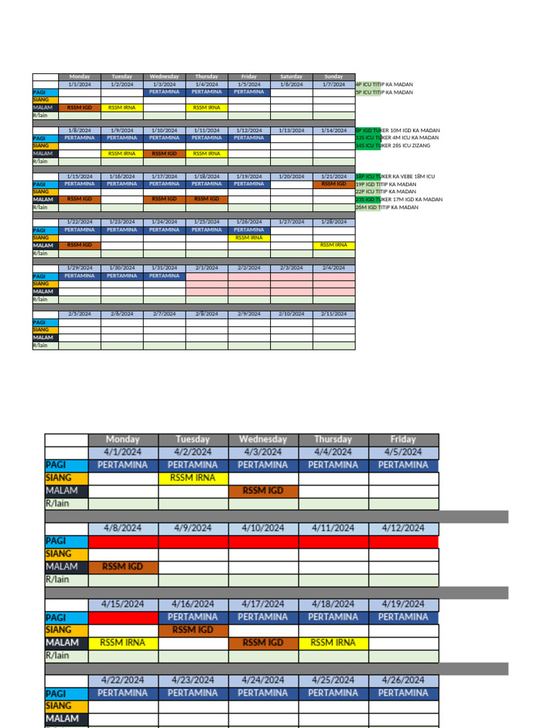Jadwal Perawatan ICU dan IGD 2024 | PDF