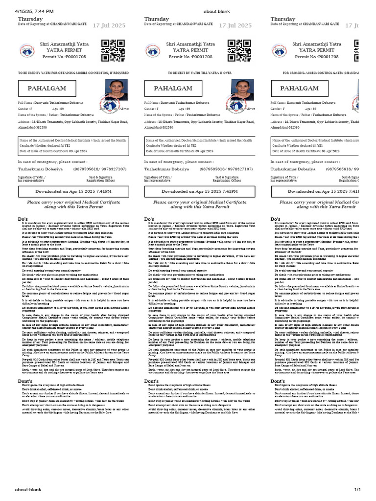 Damyanti Amarnath Permit | PDF