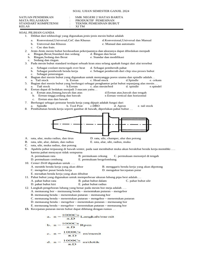 Teknik Pemesinan Bubut Xi TM SMK N 2 SB | PDF