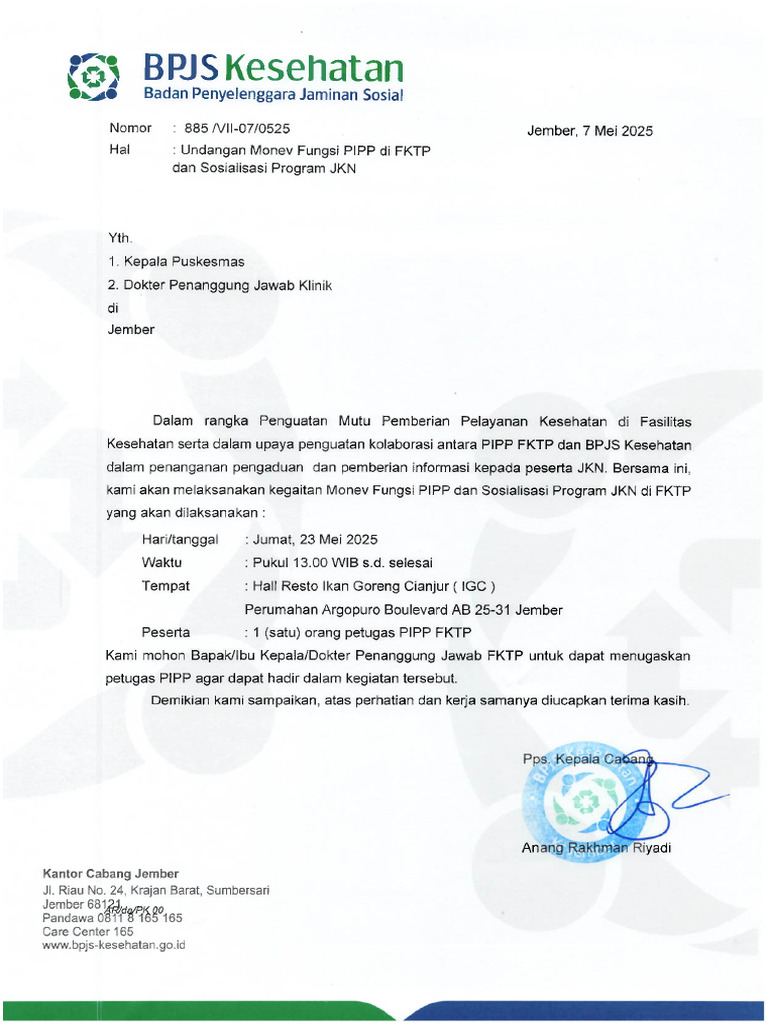 Surat Undangan Monev Fungsi PIPP Di FKTP - 250508 - 093856 | PDF