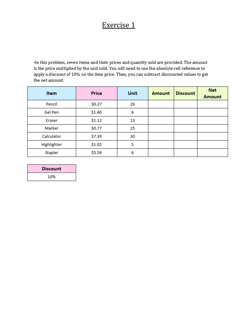 Excel Exercises | PDF