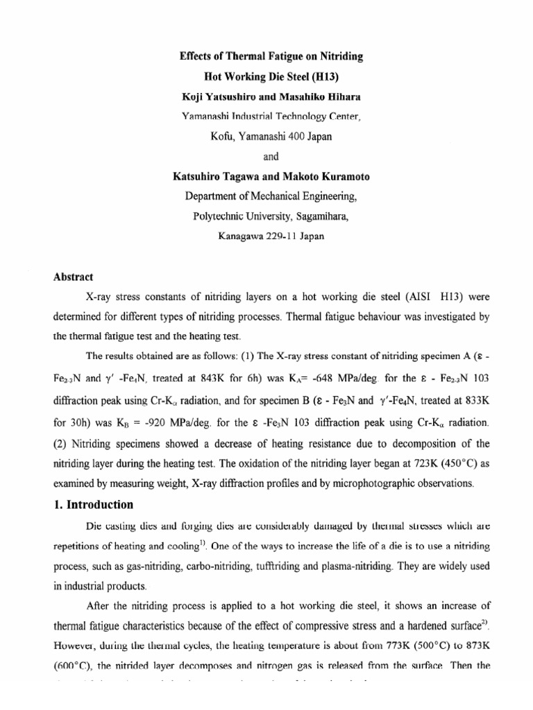 Effects of Thermal Fatigue On Nitriding H13 | PDF | Chromium ...