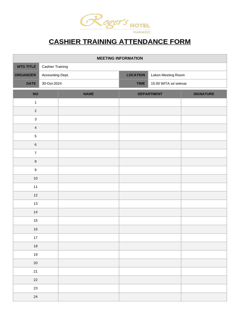 Form Attendance Training Cashier | PDF