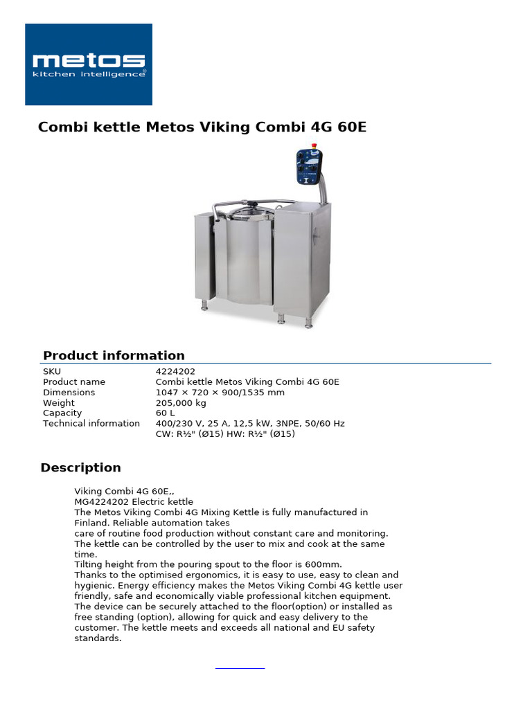 Combi Kettle Metos Viking Combi 4g 60e | PDF | Water