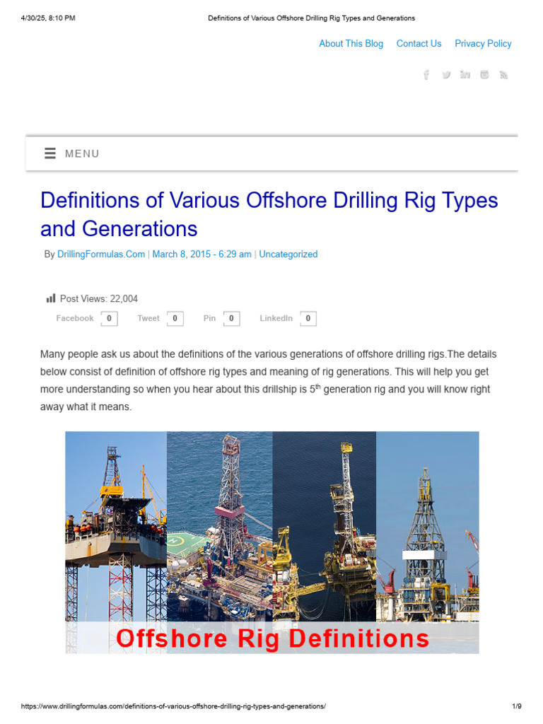 W-Definitions of Various Offshore Drilling Rig Types and Generations ...