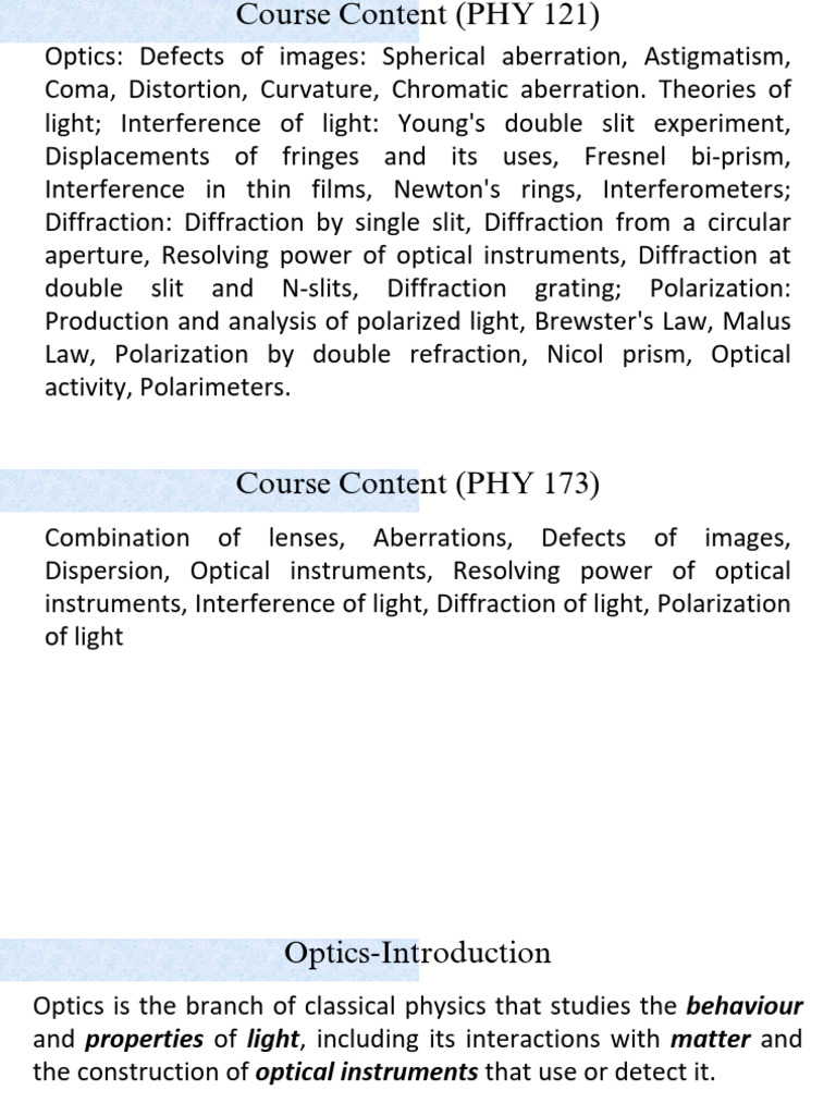 All Lectures Geometrical Optics | PDF | Optics | Diffraction