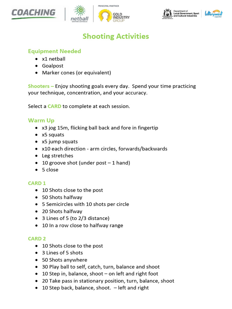 Netball Shooting Drills and Techniques | PDF | Games Of Physical Skill ...