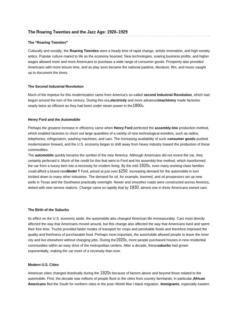 The Roaring Twenties and the Jazz Age | PDF | Roaring Twenties | Car