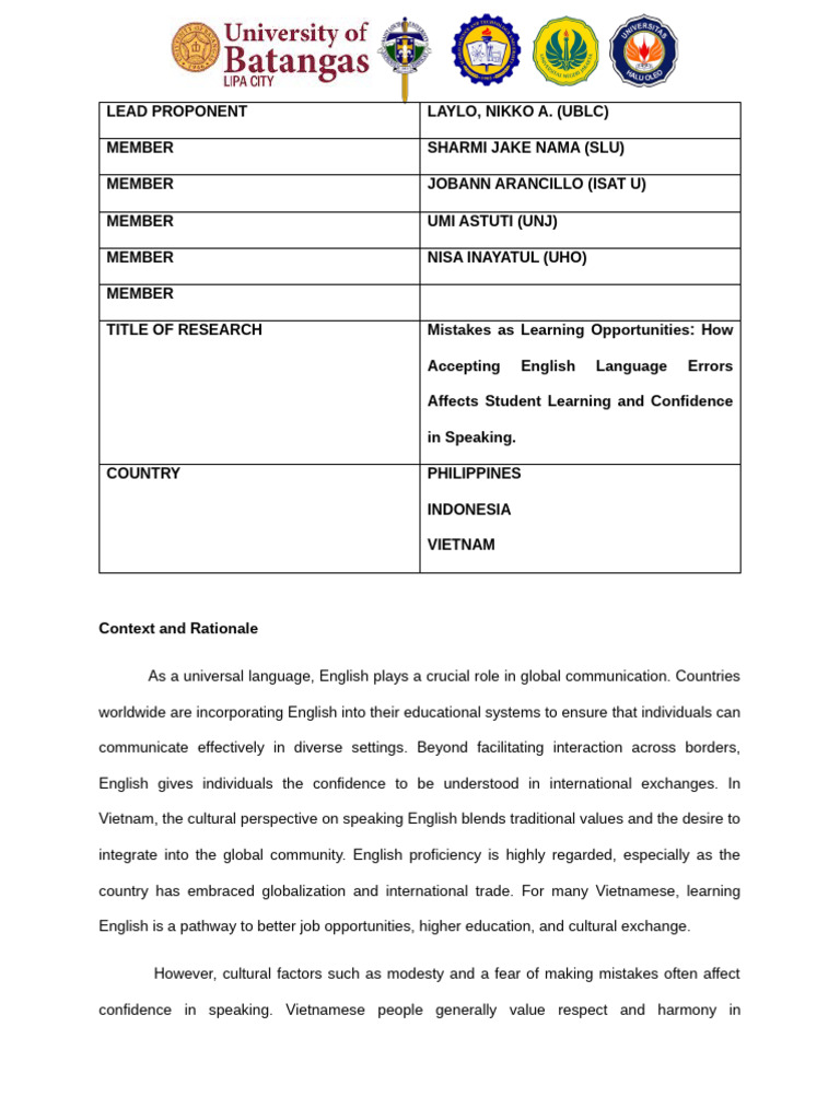 Mistakes As Learning Opportunities How Accepting English Language Errors Affects Student ...