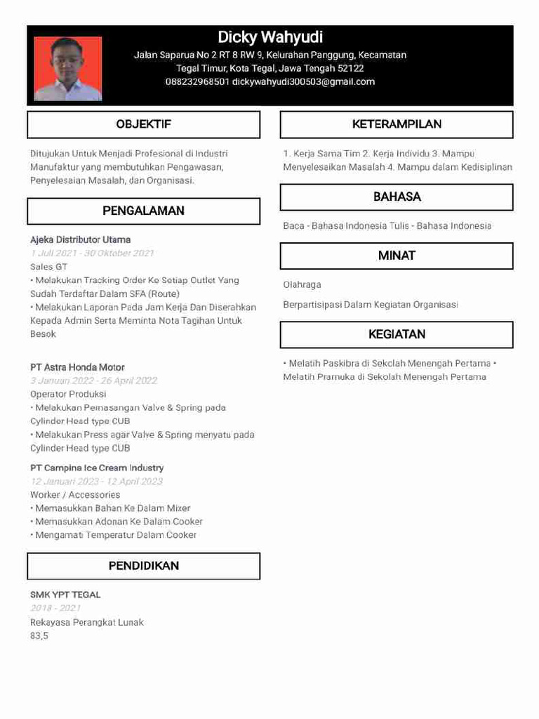 Berkas Lamaran - Dicky Wahyudi | PDF