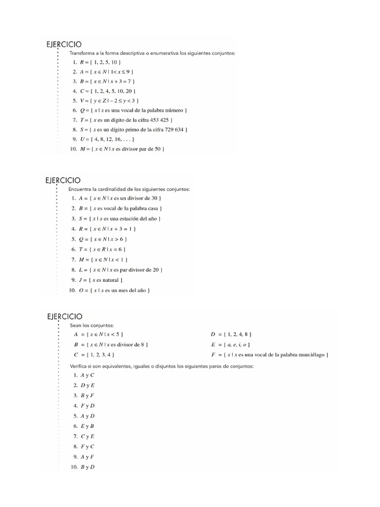 04A Ejercicios Conjuntos Parte 1 - 100 | PDF