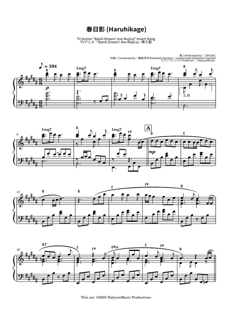 Mymusicsheet - 256232 - (HalcyonMusic) CRYCHIC - Haruhikage | PDF