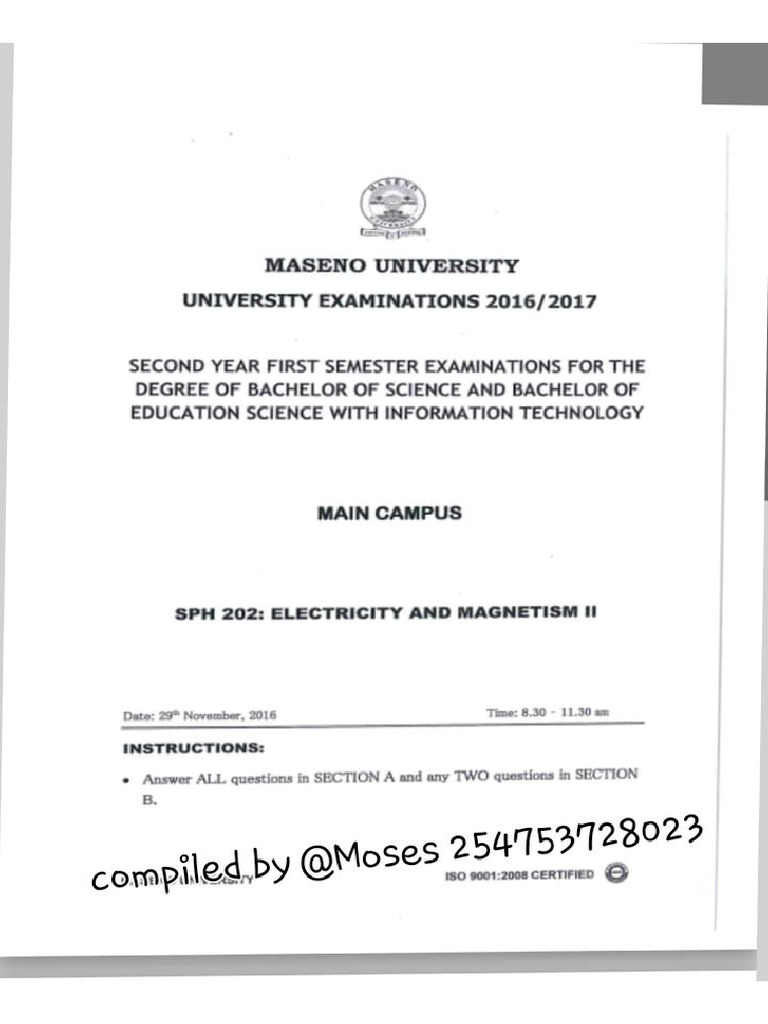 SPH 202 Past Papers Compiled by MOSES | PDF