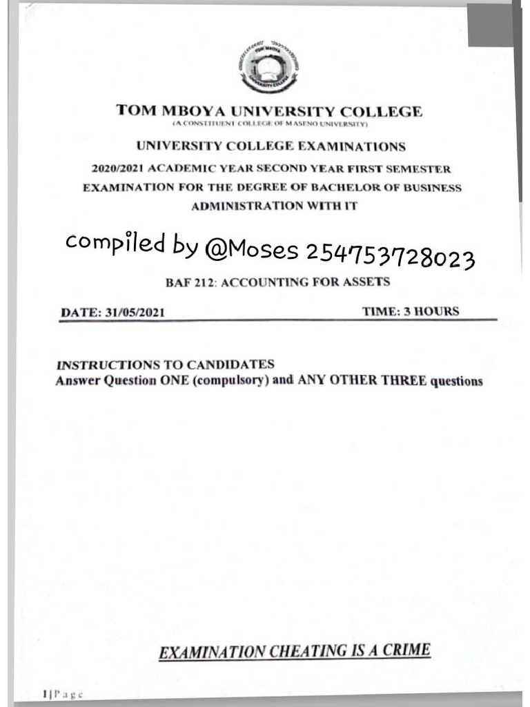 BAF 212 PAST PAPERS Compiled by MOSES | PDF