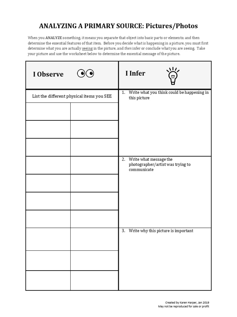 Analyzing A Primary Source: Pictures/Photos: List The Different ...