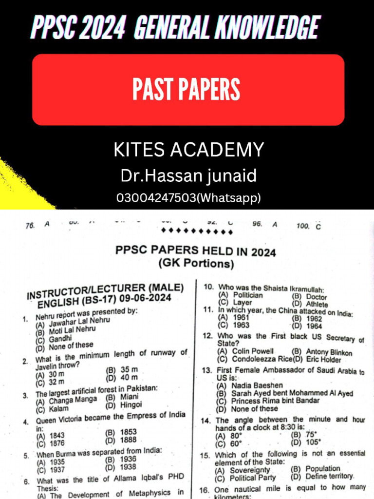 PPSC 2024 GK Papers 98th Edition | PDF
