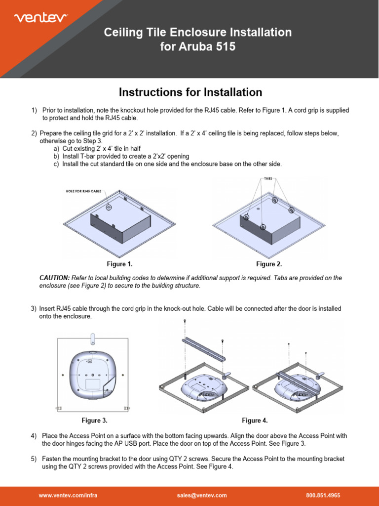 Aruba 515 AP Ceiling Tile Installation Instructions | PDF | Door