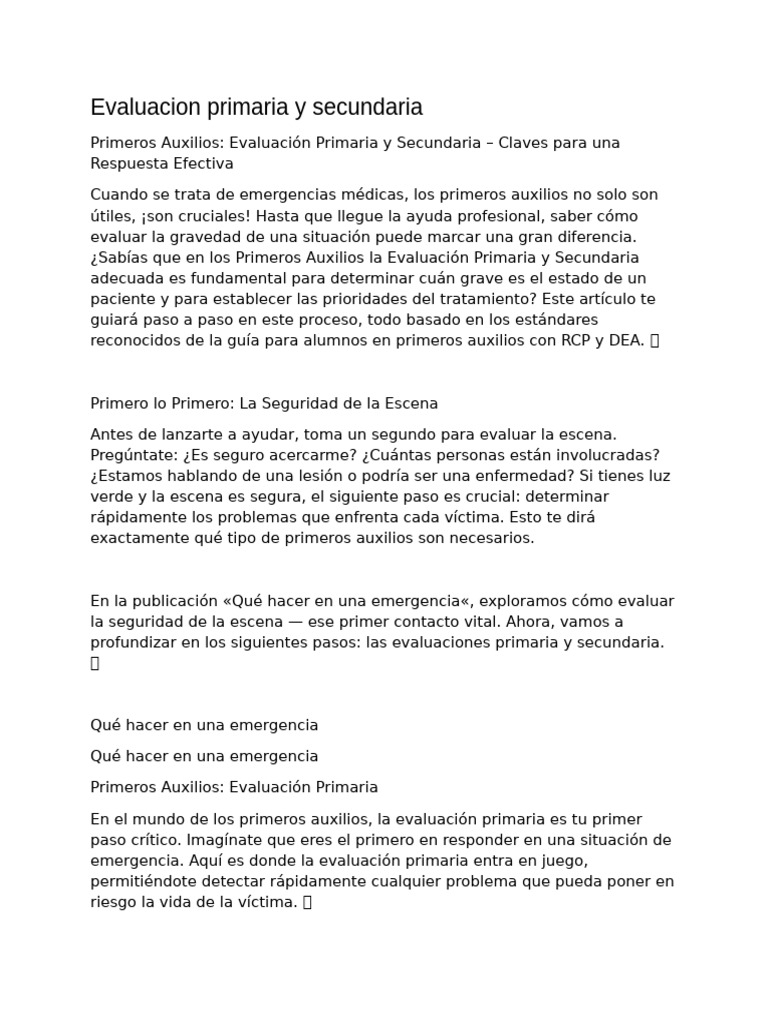 Evaluacion Primaria y Secundaria | PDF | Reanimación cardiopulmonar | Primeros auxilios