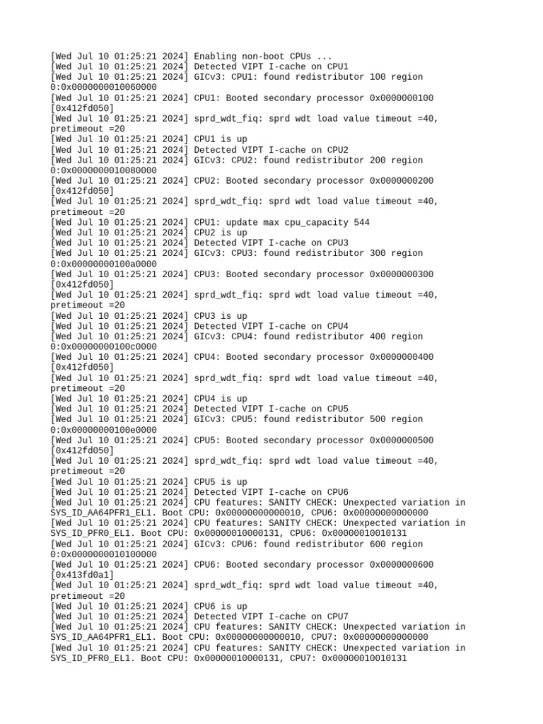 Standby Kernel Log 2024 0710 013540 | PDF | Cpu Cache | Booting
