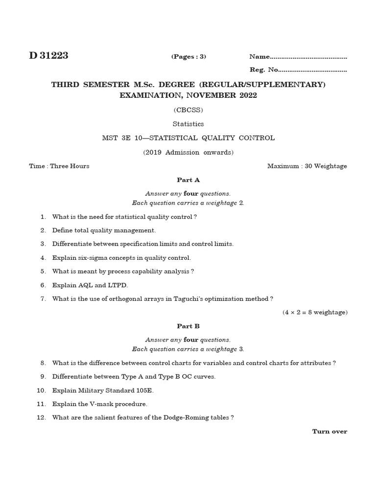 2022 MST 3E 10_31223_STATISTICAL QUALITY CONTROL | PDF | Sampling (Statistics) | Statistics