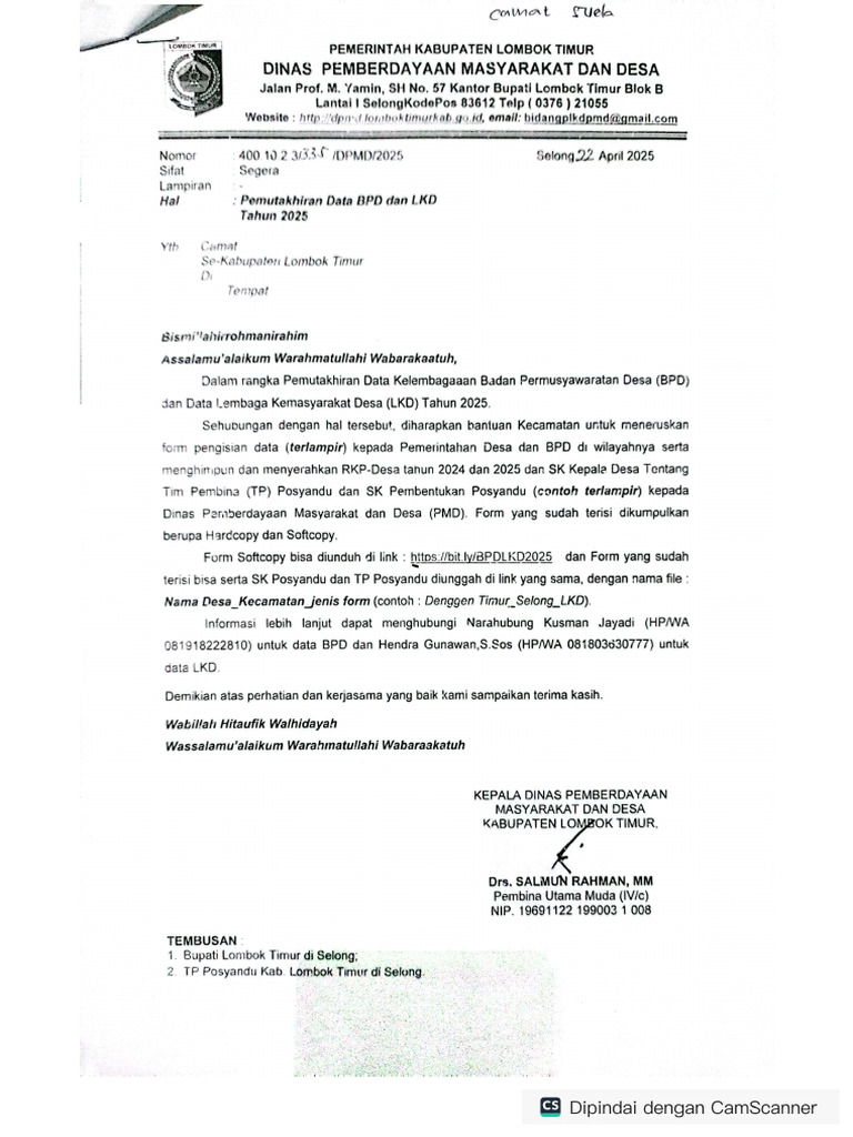 Pemutahiran Data BPD Dan LKD 2025 | PDF