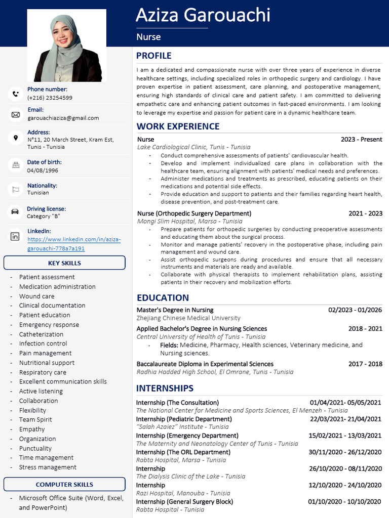 Aziza Garouachi - English Resume | PDF | Surgery | Patient