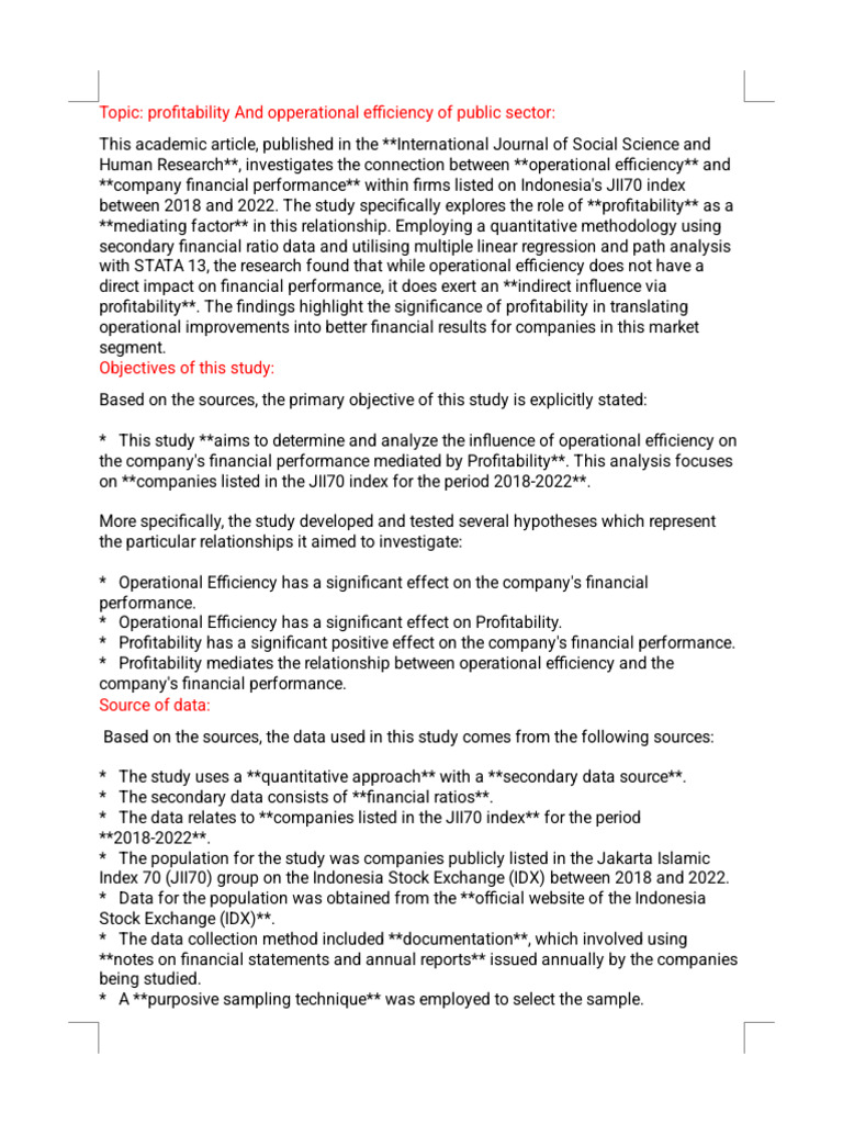 Profitability and Operational Efficiency of Public Sector | PDF ...