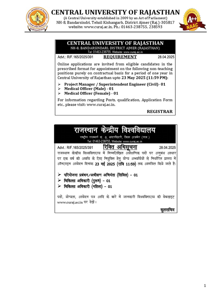 Jktlfkku Dsunzh Fo'Ofo - Ky : Central University of Rajasthan | PDF